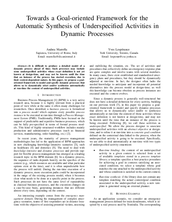 (PDF) Towards a Goal-Oriented Framework for the Automatic Synthesis of Underspecified Activities ...