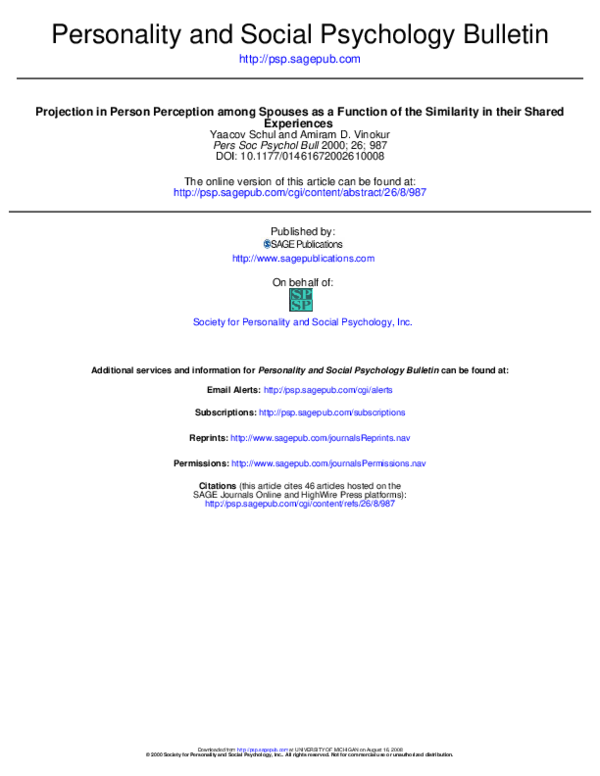 (PDF) Projection in Person Perception among Spouses as a Function of ...