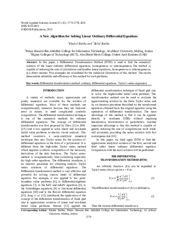 Pdf A New Algorithm For Solving Linear Ordinary Differential Equations