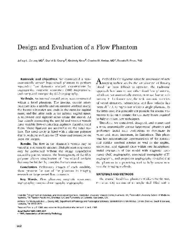 (PDF) Design and evaluation of a flow phantom