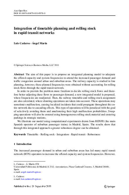 (PDF) Integration of timetable planning and rolling stock in rapid ...