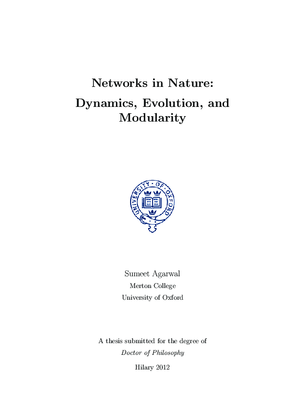 (PDF) [PDF]Networks in Nature: Dynamics, Evolution, and Modularity