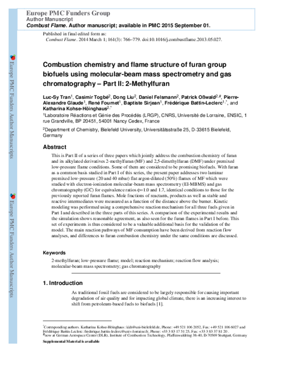 (PDF) Combustion chemistry and flame structure of furan group biofuels using molecular-beam mass ...