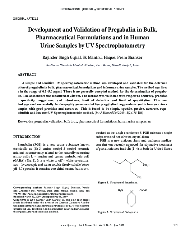 (PDF) Development and Validation of Pregabalin in Bulk, Pharmaceutical Formulations and in Human ...