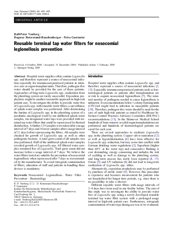 (PDF) Reusable terminal tap water filters for nosocomial legionellosis ...