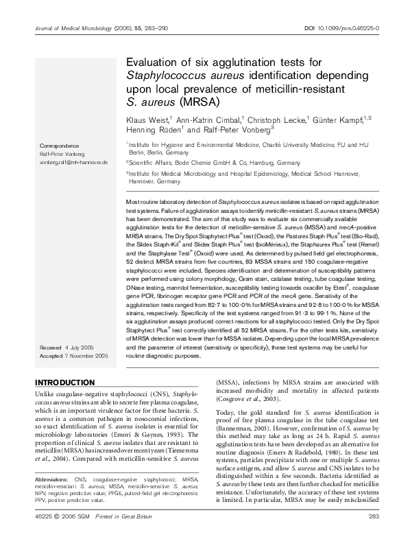 (PDF) Comparative Evaluation of Agglutination Tests for MRSA Detection