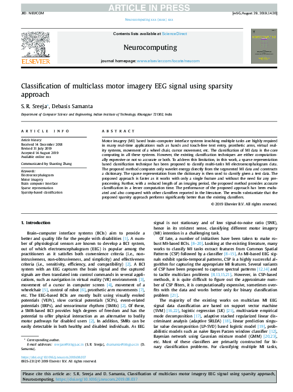 (PDF) Classification of multi-class motor imagery EEG using four band common spatial pattern