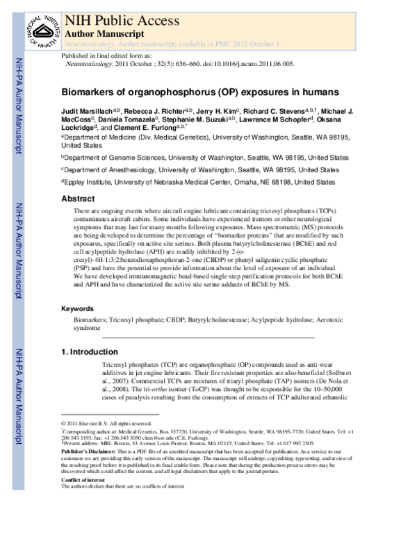 (PDF) Biomarkers of organophosphorus (OP) exposures in humans