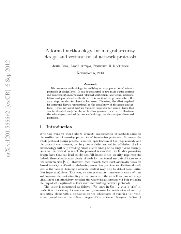 Pdf A Formal Methodology For Integral Security Design And Verification Of Network Protocols