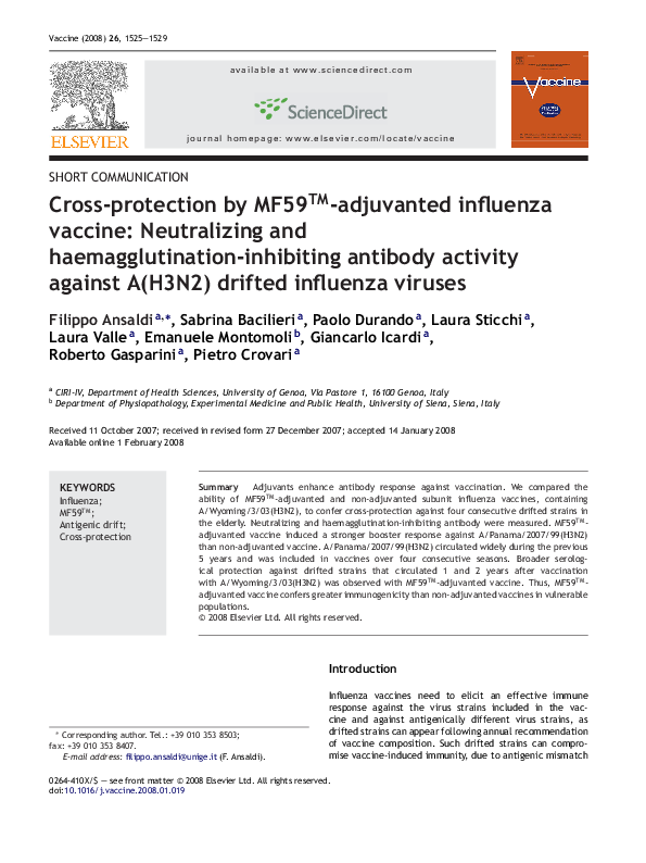 (PDF) Cross-protection by MF59™-adjuvanted influenza vaccine ...