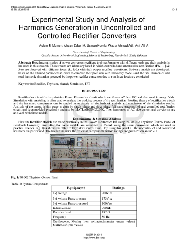 (PDF) Experimental Study and Analysis of Harmonics Generation in Uncontrolled and Controlled ...