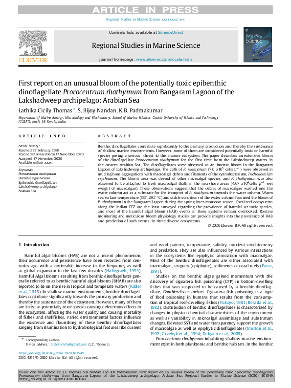 (PDF) First report on an unusual bloom of the potentially toxic ...