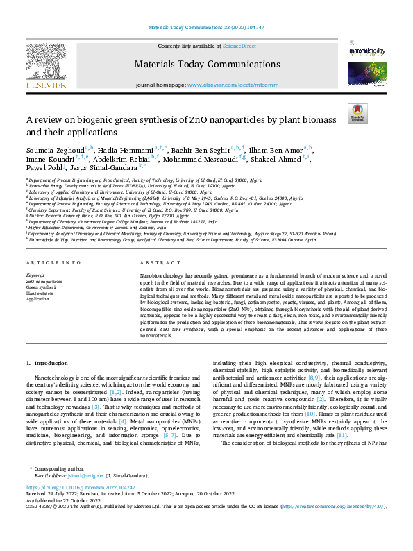 (PDF) A review on biogenic green synthesis of ZnO nanoparticles by ... (PDF) A review on biogenic green synthesis of ZnO nanoparticles by ...