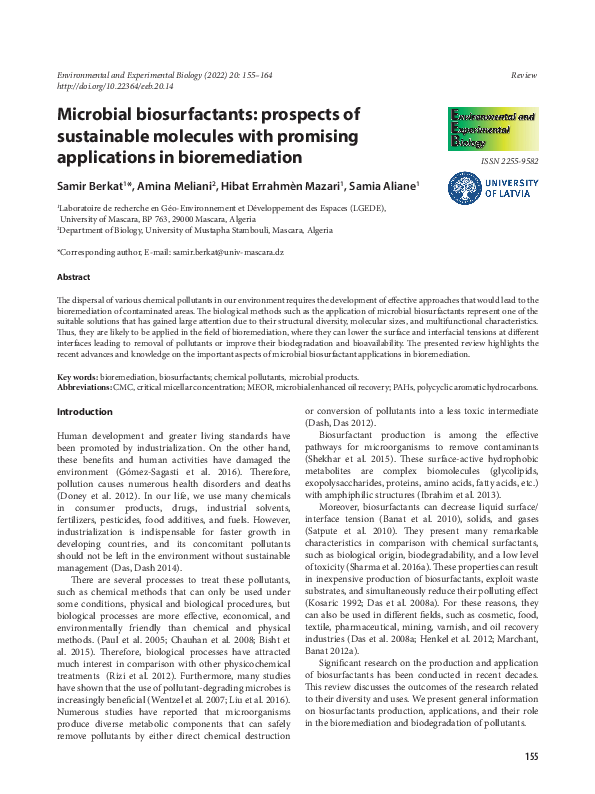 (PDF) Microbial biosurfactants: prospects of sustainable molecules with promising applications ...