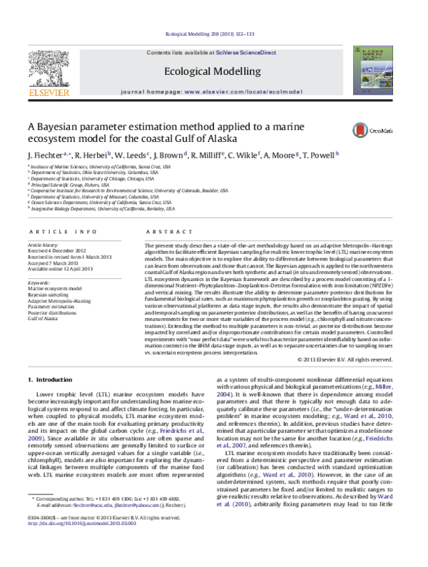 Pdf A Bayesian Parameter Estimation Method Applied To A Marine Ecosystem Model For The Coastal
