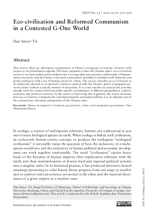 (PDF) Eco-civilisation and Reformed Communism in a Contested G-One World