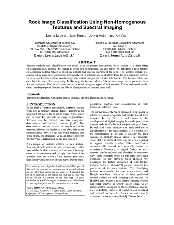 Pdf Rock Image Classification Using Non Homogenous Textures And Spectral Imaging