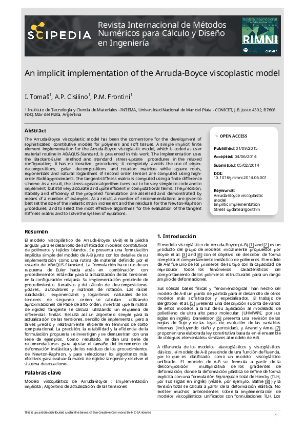 (PDF) Una implementación implícita del modelo viscoplástico de Arruda-Boyce