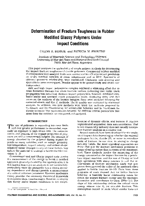 Pdf Determination Of Fracture Toughness In Rubber Modified Glassy Polymers Under Impact Conditions
