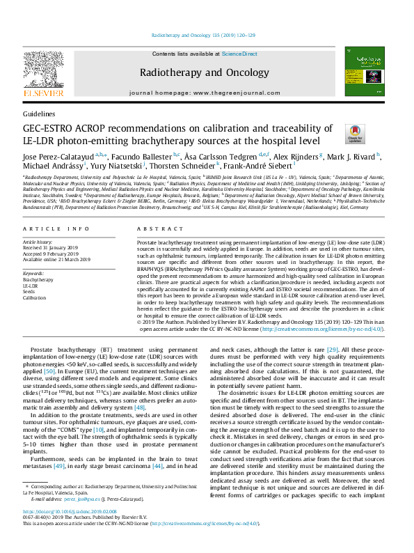(PDF) GEC-ESTRO ACROP recommendations on calibration and traceability ...