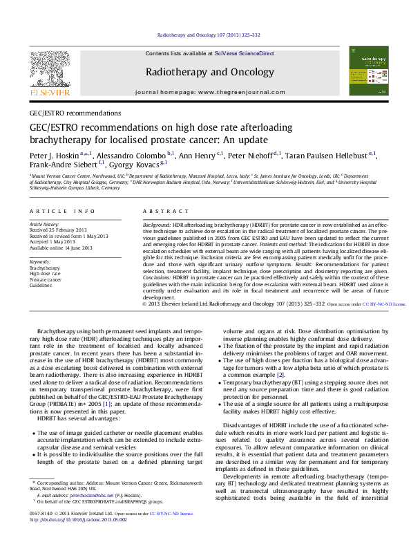 (PDF) GEC/ESTRO recommendations on high dose rate afterloading ...
