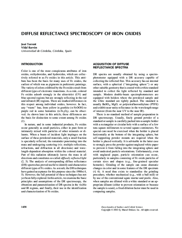 (PDF) Diffuse Reflectance Spectroscopy of Iron Oxides