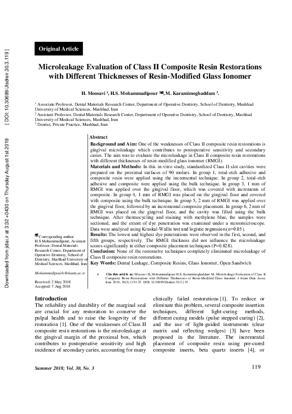 Pdf Microleakage Evaluation Of Class Ii Composite Resin Restorations With Different
