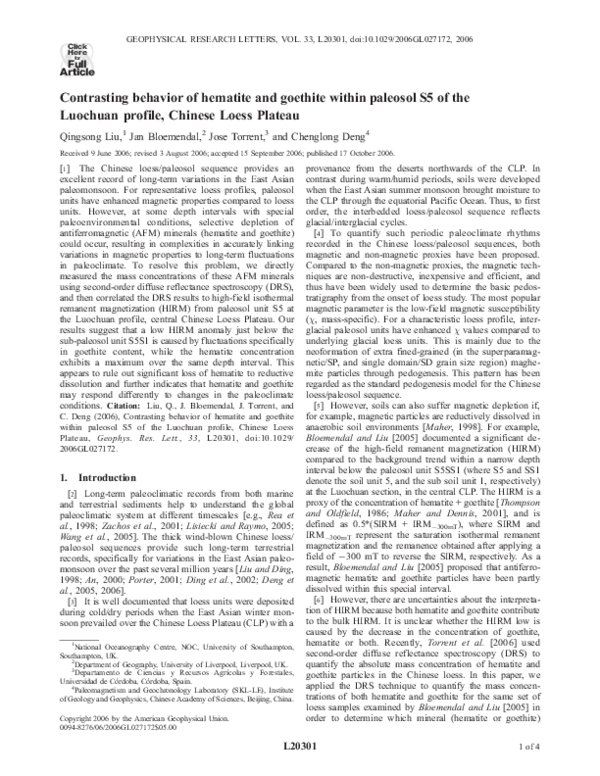 (PDF) Contrasting behavior of hematite and goethite within paleosol S5 ...