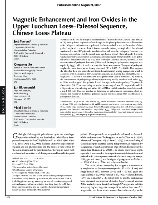 (PDF) Magnetic Enhancement and Iron Oxides in the Upper Luochuan Loess ...