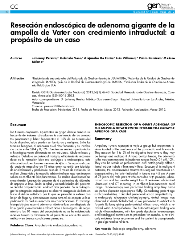 (PDF) Resección endoscópica de adenoma gigante de la ampolla de Vater ...