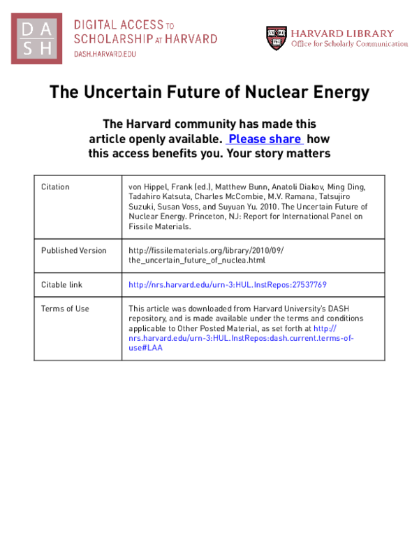 (PDF) The Uncertain Future of Nuclear Energy
