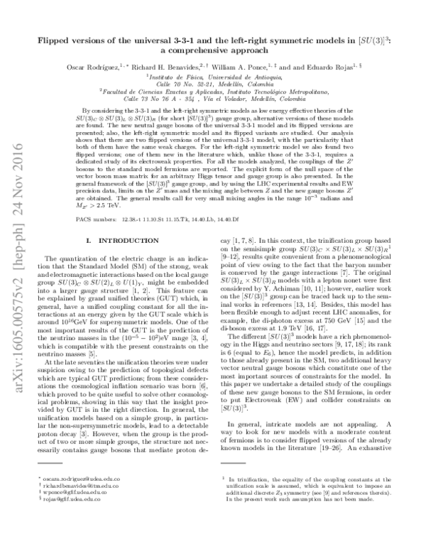 (PDF) Flipped versions of the universal 3-3-1 and the left-right ...