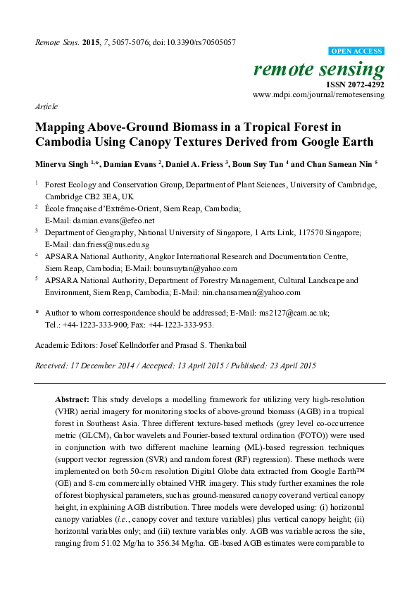 (PDF) Mapping Above-Ground Biomass in a Tropical Forest in Cambodia Using Canopy Textures ...