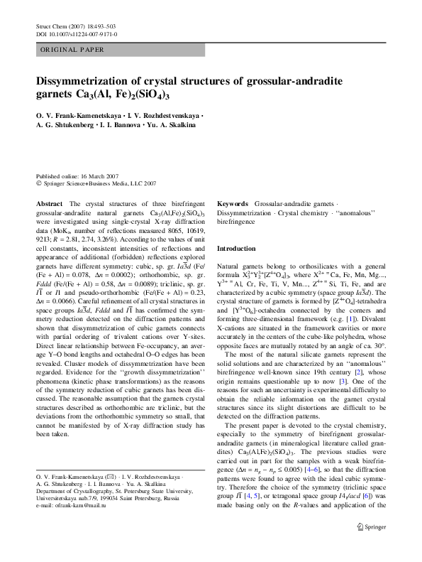 (PDF) Dissymmetrization of crystal structures of grossular-andradite ...