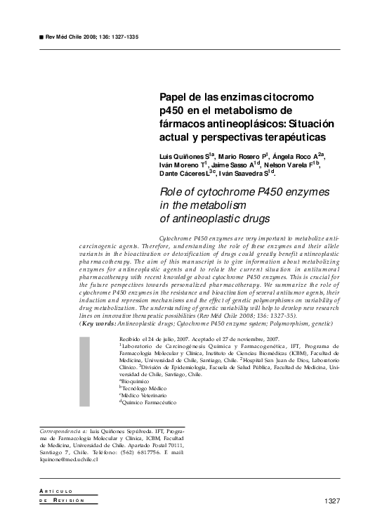 (PDF) Papel de las enzimas citocromo p450 en el metabolismo de fármacos antineoplásicos ...