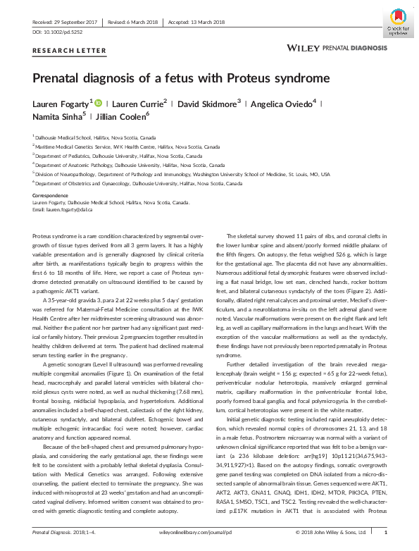 (PDF) Prenatal diagnosis of a fetus with Proteus syndrome
