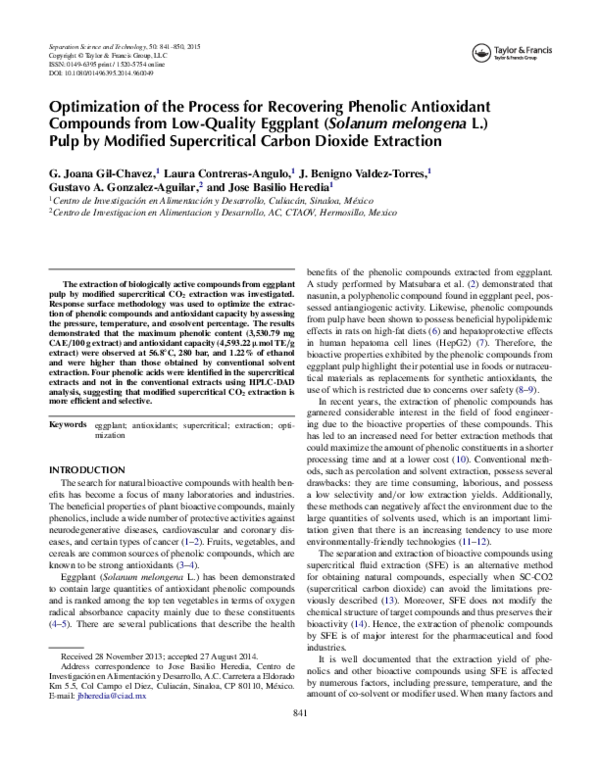 Pdf Optimization Of The Process For Recovering Phenolic Antioxidant