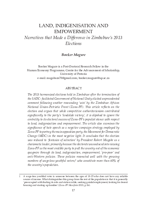 (PDF) Land, Indigenisation and Empowerment: Narratives that Made a ...