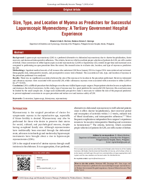 (PDF) Size, Type and Location of Myoma as Predictors for Successful ...