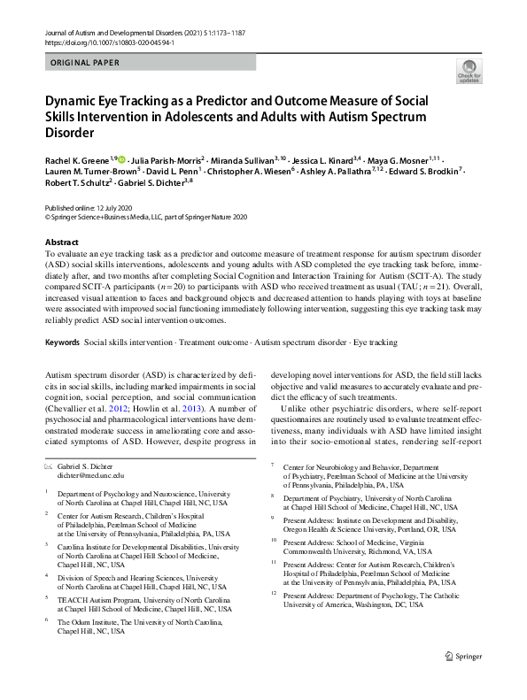 (PDF) Dynamic Eye Tracking as a Predictor and Outcome Measure of Social ...