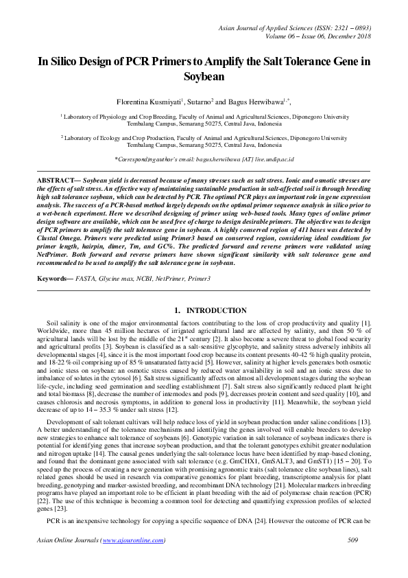 (PDF) In Silico Design of PCR Primers to Amplify the Salt Tolerance ...