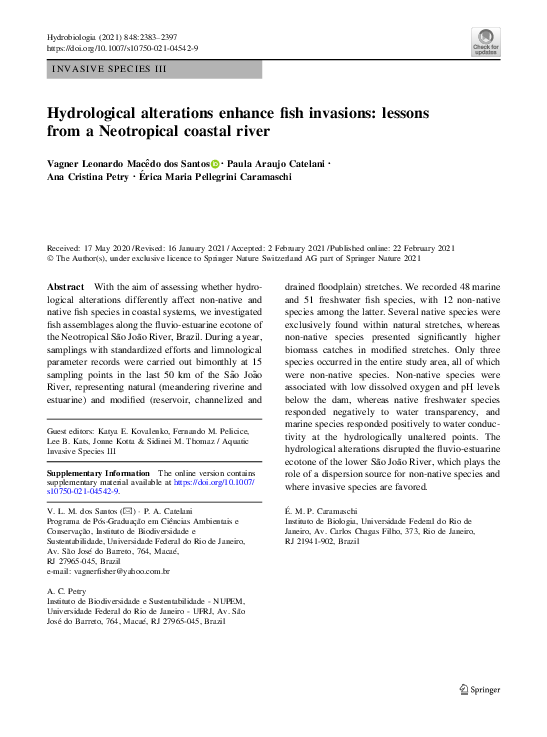 (PDF) Hydrological alterations enhance fish invasions: lessons from a ...