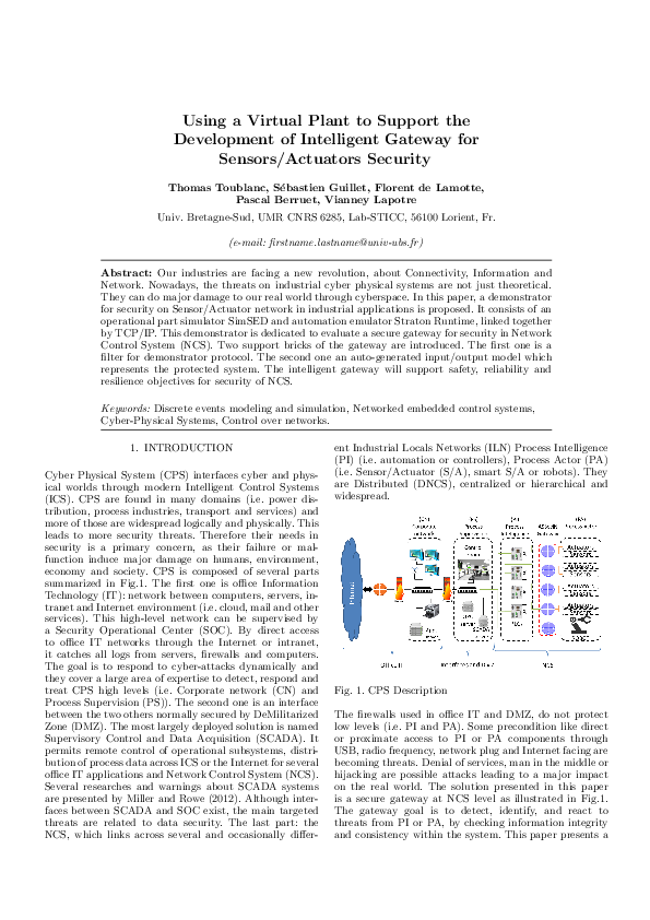 (PDF) Using a Virtual Plant to Support the Development of Intelligent ...