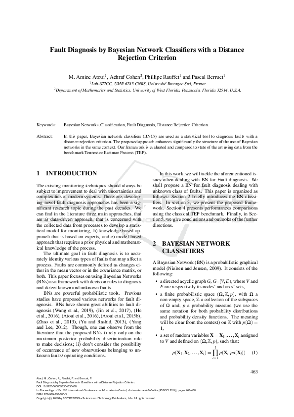 (PDF) Fault Diagnosis by Bayesian Network Classifiers with a Distance Rejection Criterion