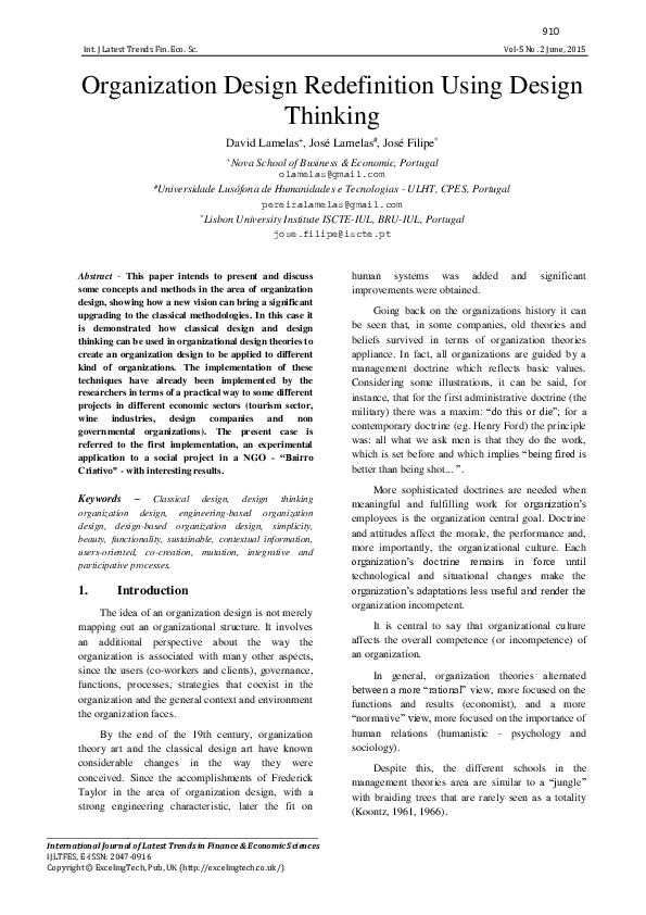 (PDF) Organization design redefinition using design thinking
