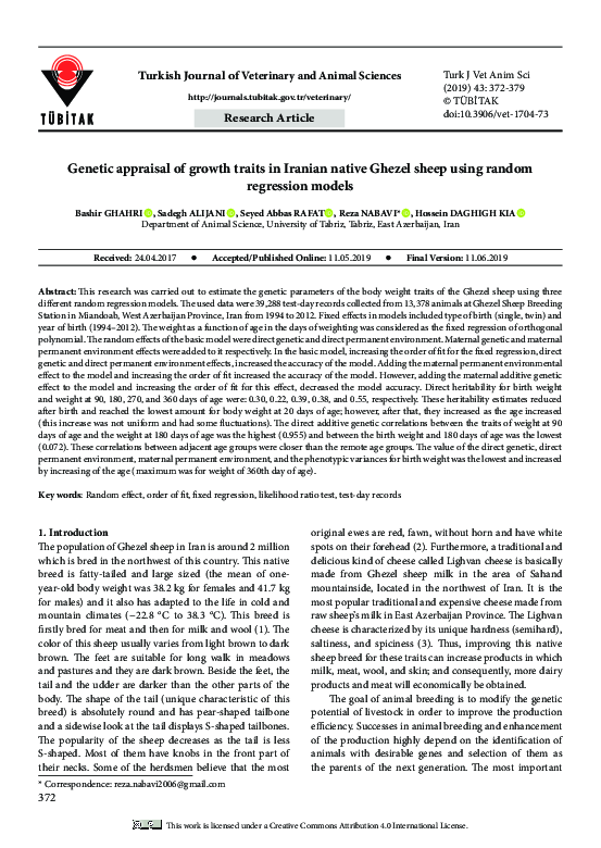 (PDF) Genetic appraisal of growth traits in Iranian native Ghezel sheep ...