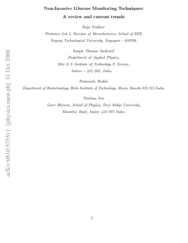 Pdf Non Invasive Glucose Monitoring Techniques A Review And Current Trends