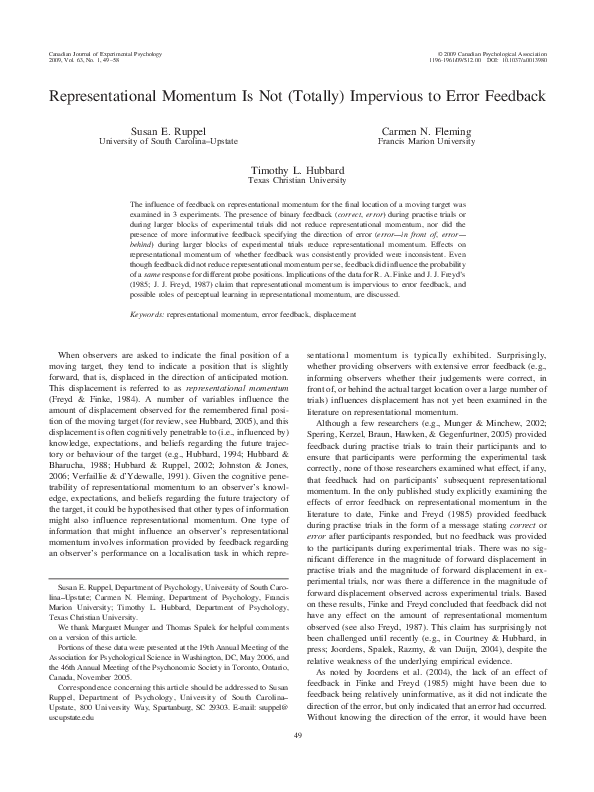 (PDF) Representational momentum is not (totally) impervious to error ...
