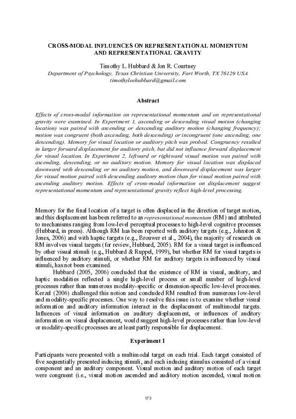 (PDF) Cross-Modal Influences on Representational Momentum and ...
