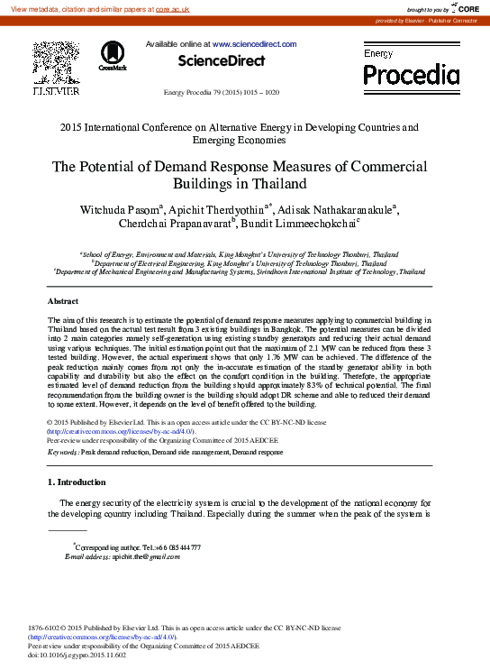 (PDF) The Potential of Demand Response Measures of Commercial Buildings in Thailand | Bundit Lim ...